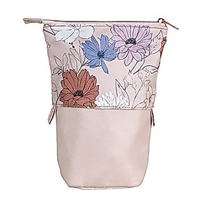 Stand Up Pencil Case - in Bloom - Keep Track of Your Writing Tools. Perfect for Desks and Backpacks. Coverts to Pen Cup. Durable Canvas Material and Gold Metal Zipper by Erin Condren