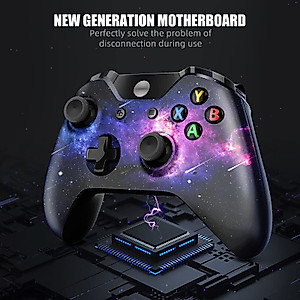 Replacement for Xbox One Controller Wireless with Two Custom Thumb Grips, SAMINRA Custom Design with 3.5mm Audio Jack, Compatible with Xbox Series X/S/Xbox One X/S/Window 10 (Galaxy)