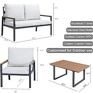 KMX Aluminum Patio Furniture Set, 4-Piece Conversation Sofa Set with High Backrests, Off-White Cushions and a Chic Table - Outdoor Conversation Sofa Set for All-Weather. Easy Install, Rust-Proof