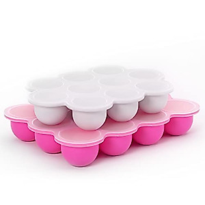 2 Pack Baby Food Containers, Freezer Tray with Lid, BPA Free Silicone Molds, 12 Cubes & 10 Cubes, Individual 75ml Per Cube, Perfect for Homemade Baby Food, Breast Milk- Microwave, Oven