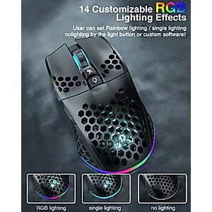 SOLAKAKA SM600 Honeycomb Shell Gaming Mouse Wireless,8000 DPI Tri-Modes BT5.1/2.4G Wireless/Type-C Wired Gamer Mouse with 2 Side Buttons, Macro Programmable and RGB Light for PC/Mac/Laptop,Black