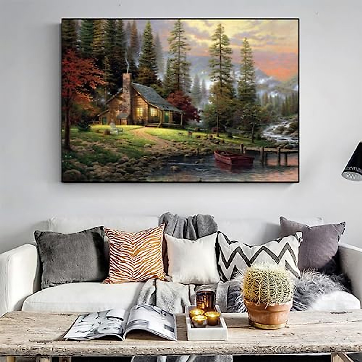 Stamped Cross Stitch Kits for Adults Beginners Forest Farm Farmhouse Boat Pattern 11CT Pre-Printed Fabric Embroidery Arts and Crafts Kit Needlepoint Starter DIY Wall Decor, 12 x 16 inch