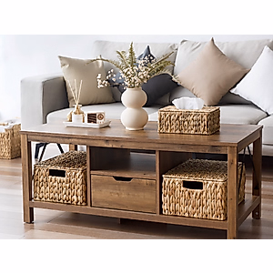 StorageWorks Large Water Hyacinth Baskets for Organizing, Wicker Basket with Lid for Bathroom, Storage Basket with Lid and Built-in Handles, 1 Pack