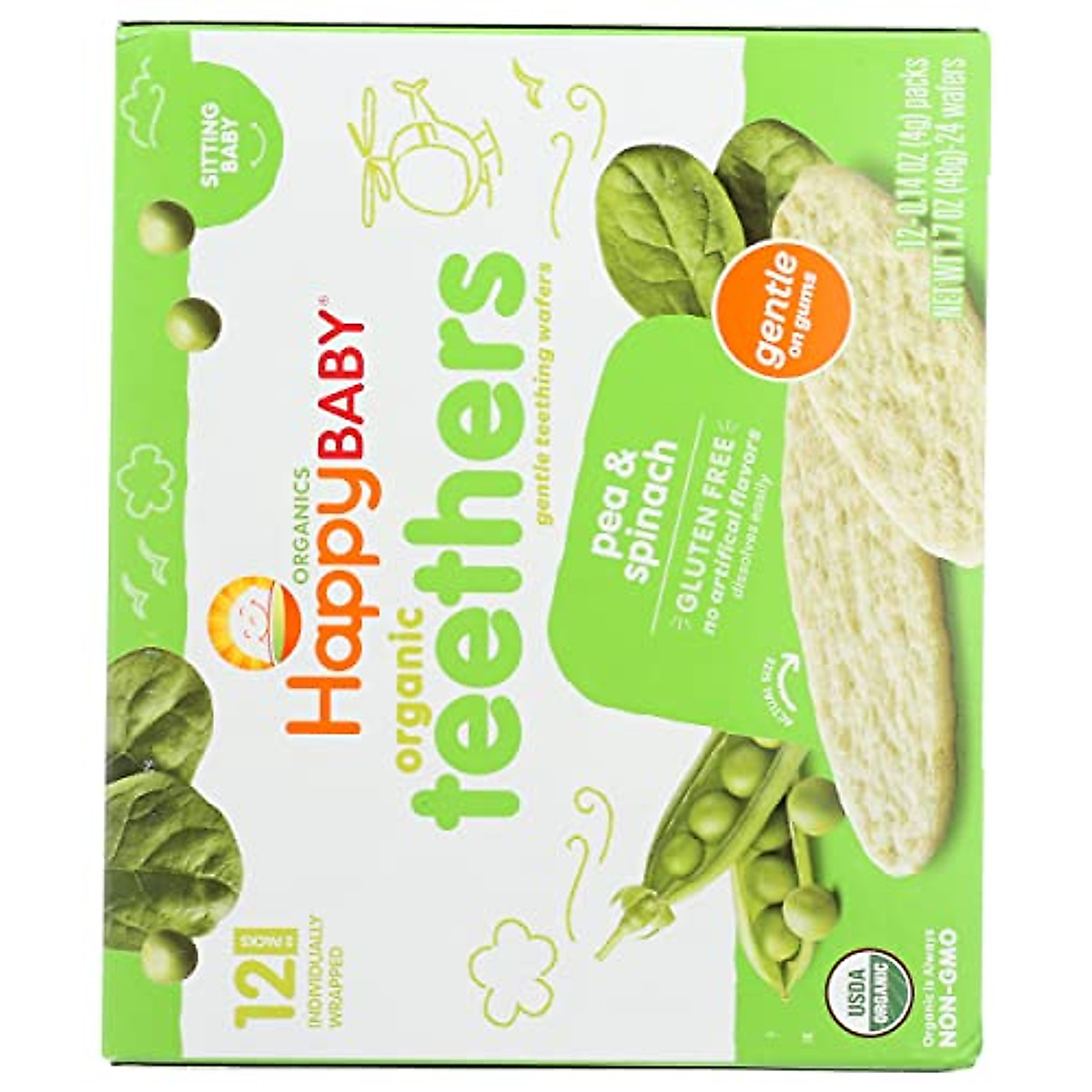 Happy Baby, Baby Food Teether pea Spinach Organic 0.14 Ounce (Pack of 12)