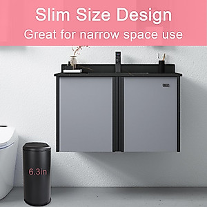 CYEAH Slim Bathroom Trash Can with Press Top Lid, 3.2 Gallon/12 Liter Bathroom Garbage Can, Black Small Trash Can with Lid for Bathroom, Kitchen, Living Room, Office and Narrow Spaces