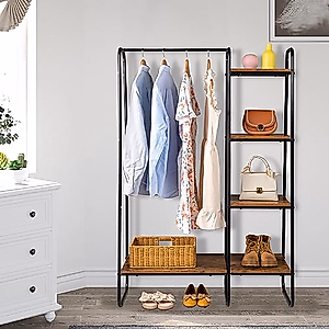 PUDDINER Clothing Rack, Clothes Rack with Shelves Clothing Racks for Hanging Clothes Heavy Duty Garment Rack Portable Clothing Rack with Shelves Free Standing Wardrobe Closet 60" Hx39.4 Lx15.8 D