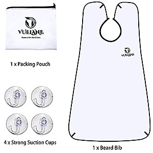 Beard Bib, Men's Beard Hair Catcher for Shaving Trimming, Non-Stick Beard Trimming Catcher Bib, Beard Bib Apron for Men with Strong Suction Cups, Grooming Gifts for Husband Dad, White