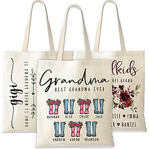 Zexpa Apparel Personalized Grandma Tote Bag Gifts from Grandkids w/Names, Customized Grandparent Floral Totes Bags