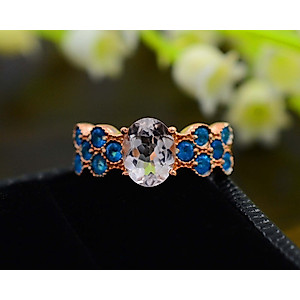 Natural 9X7 MM Morganite Neon Apatite Birthstone Jewelry Gemstone 925 Sterling Silver Cluster Unisex Ring For Engagement Gift (Rhodium Plated Silver, 6)