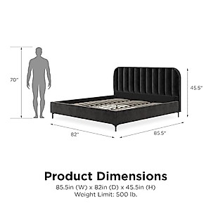 DHP Camilla Upholstered Platform Bed with Luxe Vertical Channel Tufted Headboard, No Box Spring Needed, King, Black Velvet