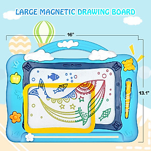 Misscat Toddler Learning Toys for Little Girl Boy, Large Coloring Magnetic Drawing Board Erasable Doodle Sketch Pad with Stampers Cards, Birthday Travel Toys for 3 4 5 6 Years Old Kid