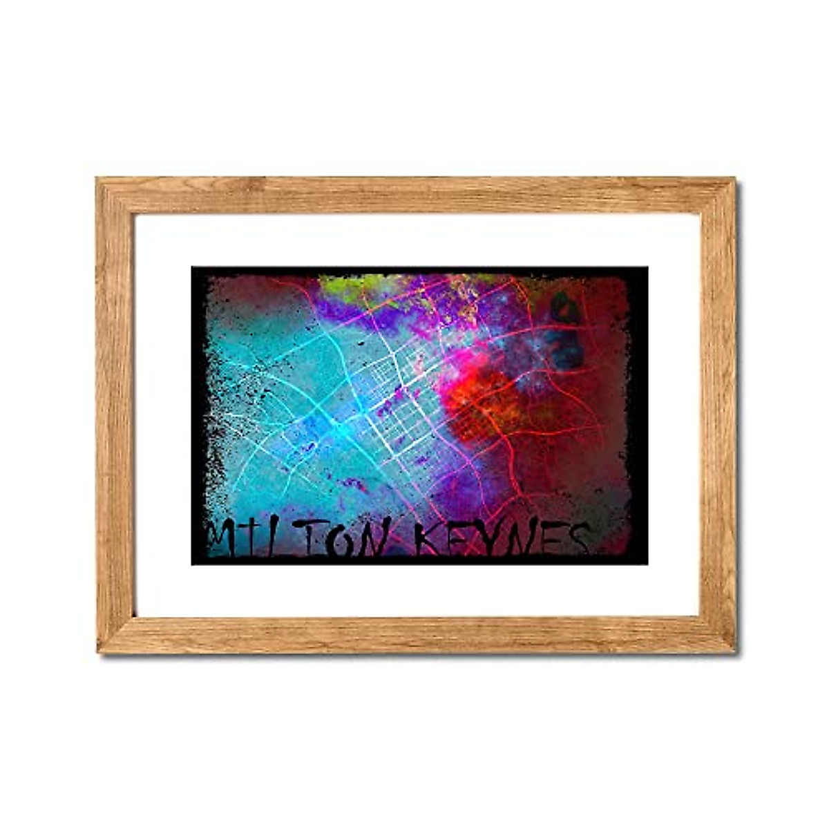 Brown Frame - Wooden Framed - Milton Keynes, England, United Kingdom (UK) Original Map Design Colourboo - Art Print Poster Photo Gift
