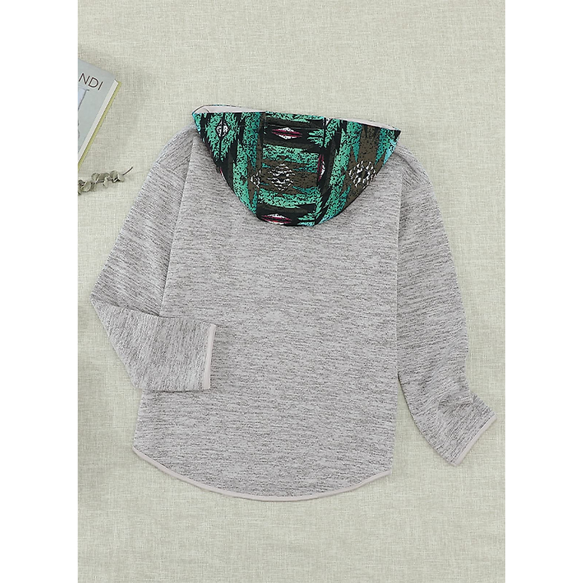 Womens Winter Cute Button Collar Patchwork Color Block Long Sleeve Knit Stitching Drawstring Hoodies Hooded Sweatshirts Women Pullover Casual Fashion Tops Green X-Large