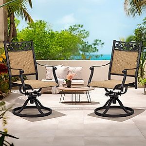 EROMMY Patio Swivel Chairs Set of 2, All-Weather Cast Aluminum Patio Sling Dining Chairs, Outdoor Swivel Rocker Chairs for Backyard, Garden, Deck, Porch, Balcony, Brown