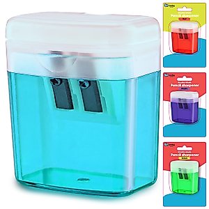 Pencil Sharpener Dual Hole Manual Blue, Jumbo Crayon Sharpener with Cover and Bin, Handheld Color Pencil Sharpeners for Large & Standard Pencils, Also Available in Red, Green, Purple, 1 Pc – by Enday