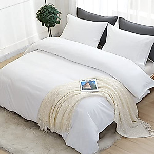 MUXHOMO Duvet Cover Queen Size, White Duvet Set Queen 3 Pieces, Cooling Queen Size Duvet Covers Set, Brushed Microfiber Comforter Cover with Zipper Closure and 2 Pillow Cases (90"×90")