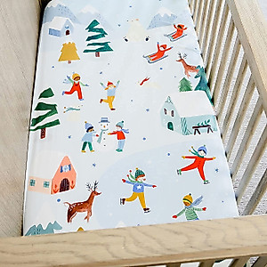Rookie Humans 100% Cotton Sateen Fitted Crib Sheet: Snowy Day. Modern Nursery, Use as a Photo Background for Your Baby Pictures. Standard Crib Size (52 x 28 inches)