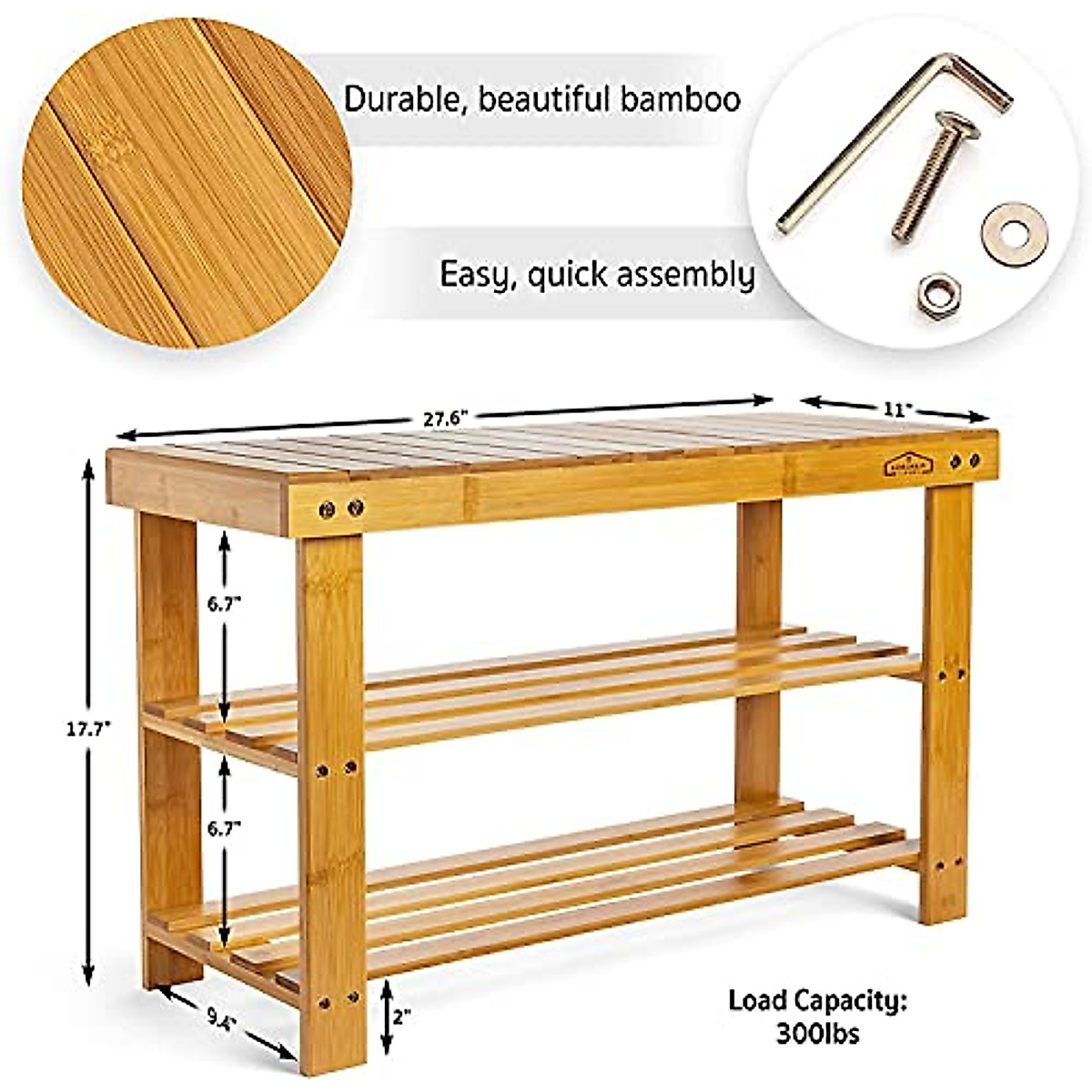 Homemaid Living Bamboo 3 Tier Shoe Rack Bench, Premium Shoe Organizer or Entryway Bench, Perfect for Shoe Cubby, Entry Bench, Bathroom Bench, Entryway Organizer, Hallway or Living Room(Natural Bamboo)