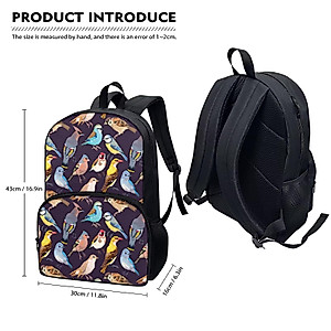 Howilath 17" Large Capacity Backpack with Adjustable Straps, Cute Colorful Birds Print Canvas Backpack Teens Bag Bookbags