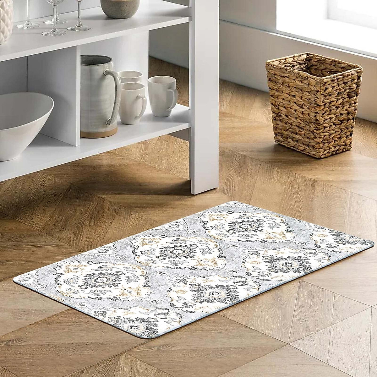 Jabogrii Kitchen Rugs Set 2 Piece Cushioned Anti Fatigue Mats PVC Non Slip Waterproof Kitchen Runner Rug Comfort Standing Foam Mat for Floor, Sink, Laundry 17.3"X47"+17.3"X29"