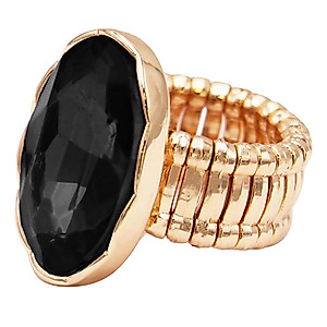 Rosemarie & Jubalee Women's Statement Oval Crystal Stretch Cocktail Ring (Gold Tone Jet Black)