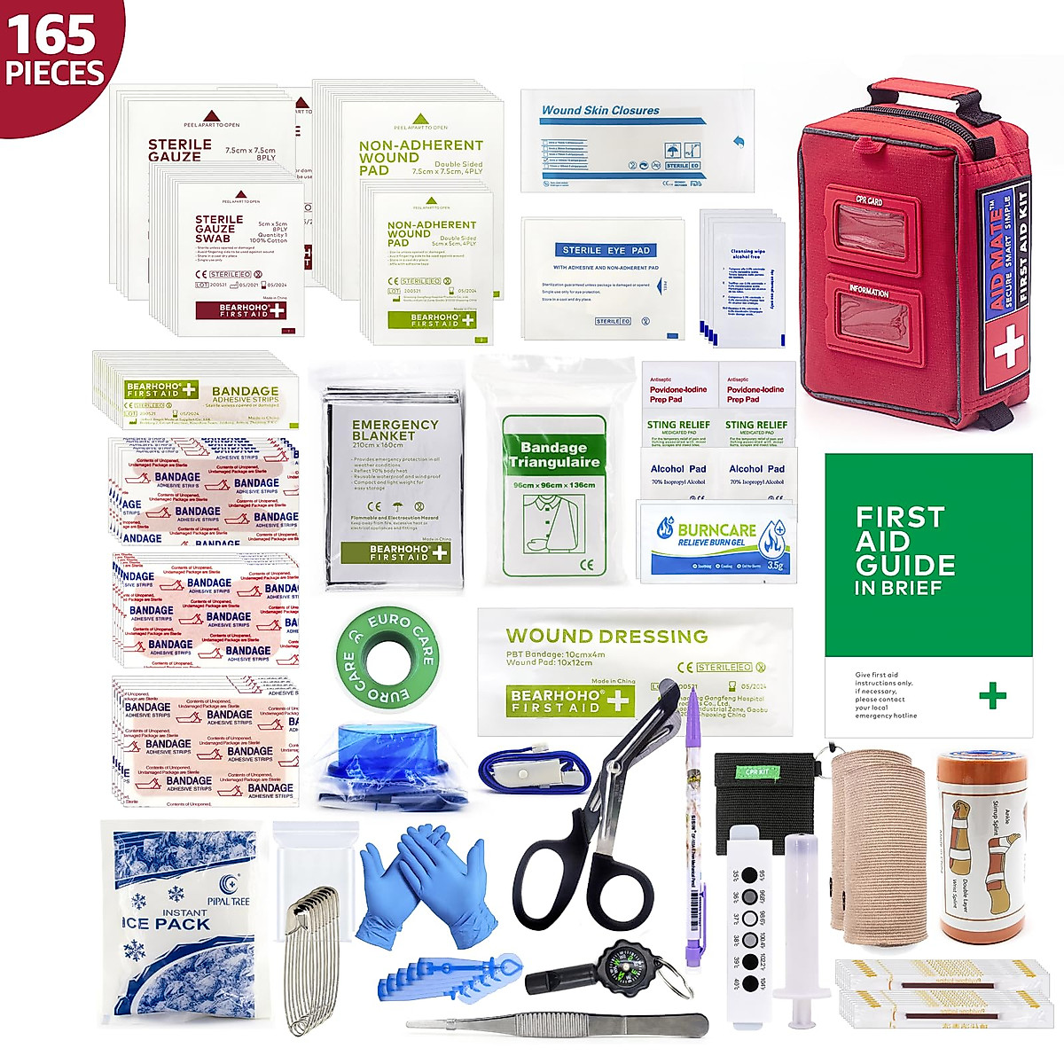 AID MATE Pro First Aid Kit with Molle System Portable Emergency Survival Kits Trauma Medical Kit for Home, Office, Car, Outdoor, Hiking, Travel, Camping…