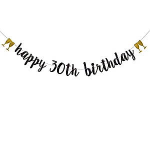 Happy 30th Birthday Banner,Pre-Strung, 30TH Birthday Party Garlands Bunting Sign Photo Props Backgrounds,30 Years Old Birthday Party Decorations Supplies,Letters Black,ABCpartyland