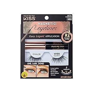 KISS Magnetic Eyeliner False Eyelashes, Entice', 12 mm, Includes 1 Pair Of Magnetic Lashes, Magnetic Lash Eyeliner, Contact Lens Friendly, Easy to Apply, Reusable Strip Lashes