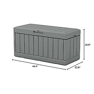 82 Gal. Outdoor Storage Resin Wood Look Deck Box With Lockable Lid For Patio Furniture Black Plastic