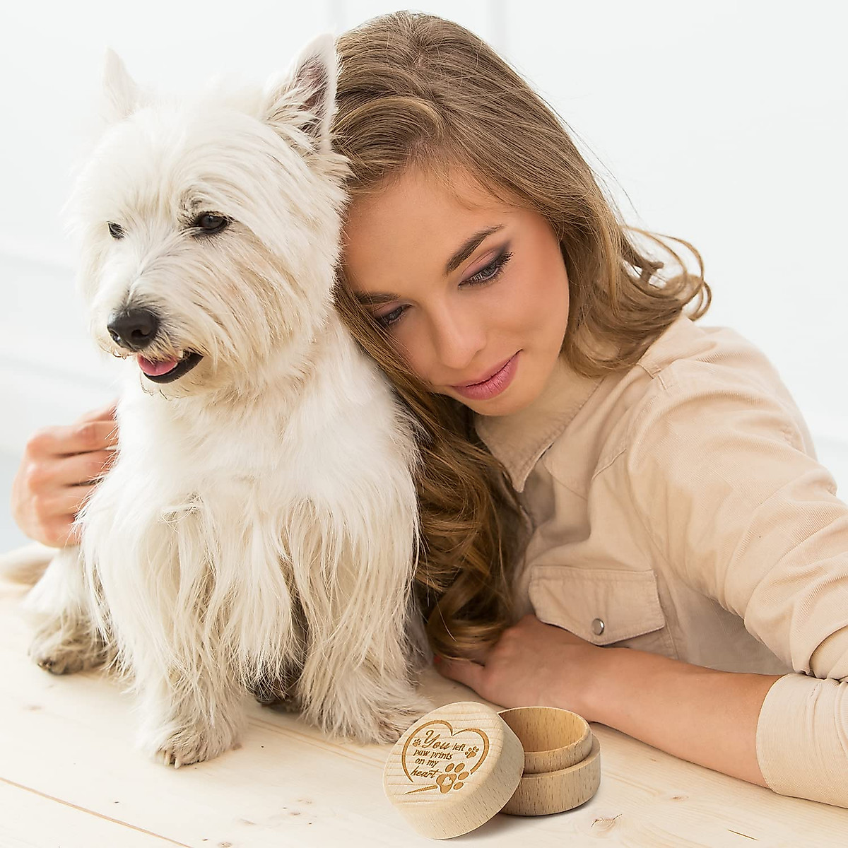 CJiangpo Pet Hair Keepsake Box, Wooden Pet Fur Memorial Box with Paw Engraving, Dog Cat Hair Ashes Container Memorial Urn Loss Sympathy Gifts