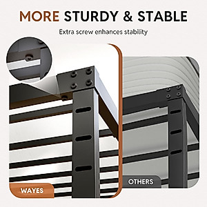 WAYES Queen Bed Frame, 14 Inch High Platform Bed Frame with Storage, Minimal Queen Size Metal Bed Frame, Heavy Duty, No Box Spring Needed, Noise-Free, Easy Assembly, Black