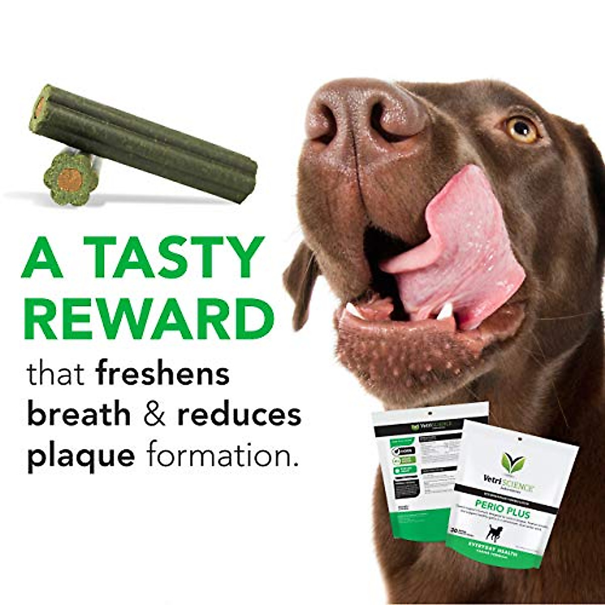 VETRISCIENCE Perio Plus for Dogs, Chicken Liver, 30 Stix - Fresh Breath, Gums and Plaque Control - Crunchy Outside, Soft Inside, Green (090019A.030)