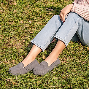 EverFoams Women's Lightweight Indoor Outdoor Memory Foam House Shoes, Comfy Breathable Waffle Knitted Moccasins Loafer Slippers Grey, 7 US