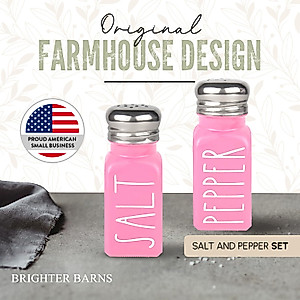 Pink Salt and Pepper Shakers Set by Brighter Barns - Pink Kitchen Accessories - Cute Glass Shakers - Pink Kitchen Decor - Pink Decor for Home Restaurants Wedding & Stainless Steel Lid (Pink)