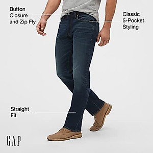 GAP Mens Straight Fit Jeans, Light Wash, 34W x 34L US