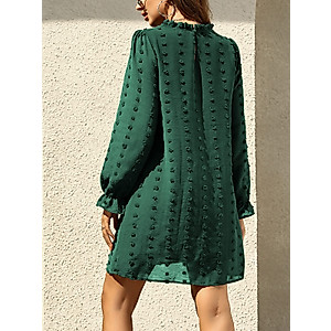 FAMITION Womens Dresses Long Sleeve: Casual Comfortable Green Dress Swiss Dot Wedding Gust Fall Flowy Chiffon Mini Dress for Women XL