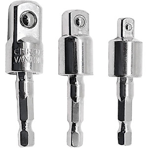 GDFYMI Socket Adapter Set, Drill Socket Adapter, 1/4 Inch Hex Shank to 1/4 Square Socket Drives, 1/4 to 3/8 Socket Adapter, 1/4 to 1/2 Impact Adapter, 360° Rotatable Joint Swivel Socket Set (3 Pcs)