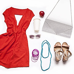 Larcenciel Clutch Purses for Women, Sparkling Envelope Evening Bag with Detachable Chain, Glitter Sequins Metal Formal Handbag Shoulder Crossbody Bag Prom Party Purse Bridal Wedding Clutch Bag(Sliver)