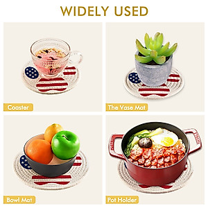 Kitchen Pot Holders Set 2 Pcs Cotton Thread Weave Trivets Set Stylish Coasters for Hot Dishes Pot Bowl Coffee Hot Pot Holders Dog Paws USA American Flag Filled