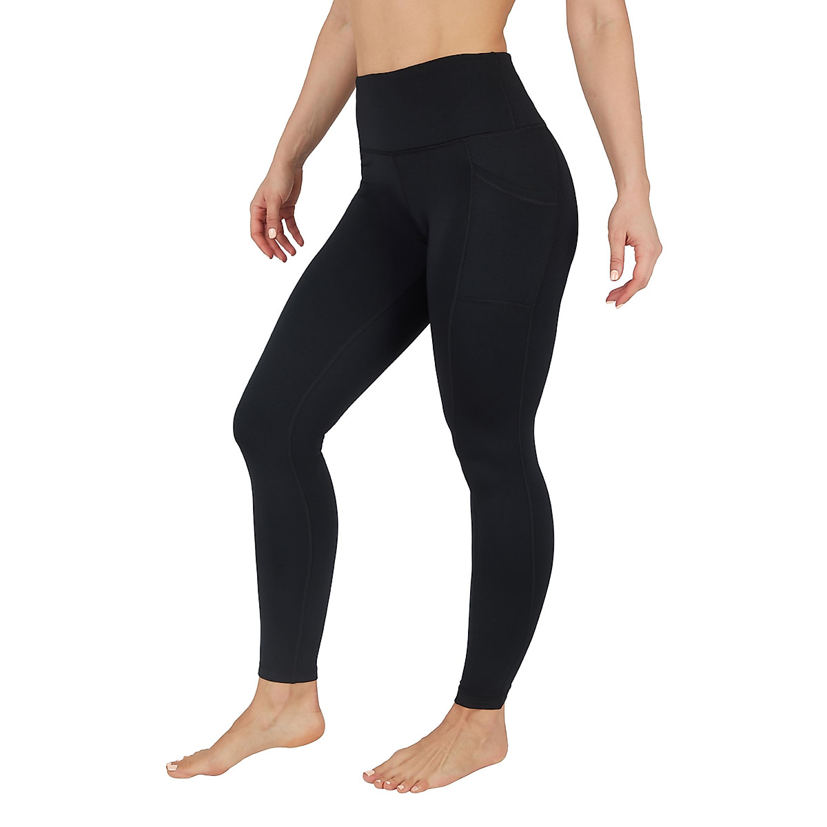 90 Degree By Reflex High Waist Fleece Lined Leggings with Side Pocket - Yoga Pants - Black with Pocket - Medium