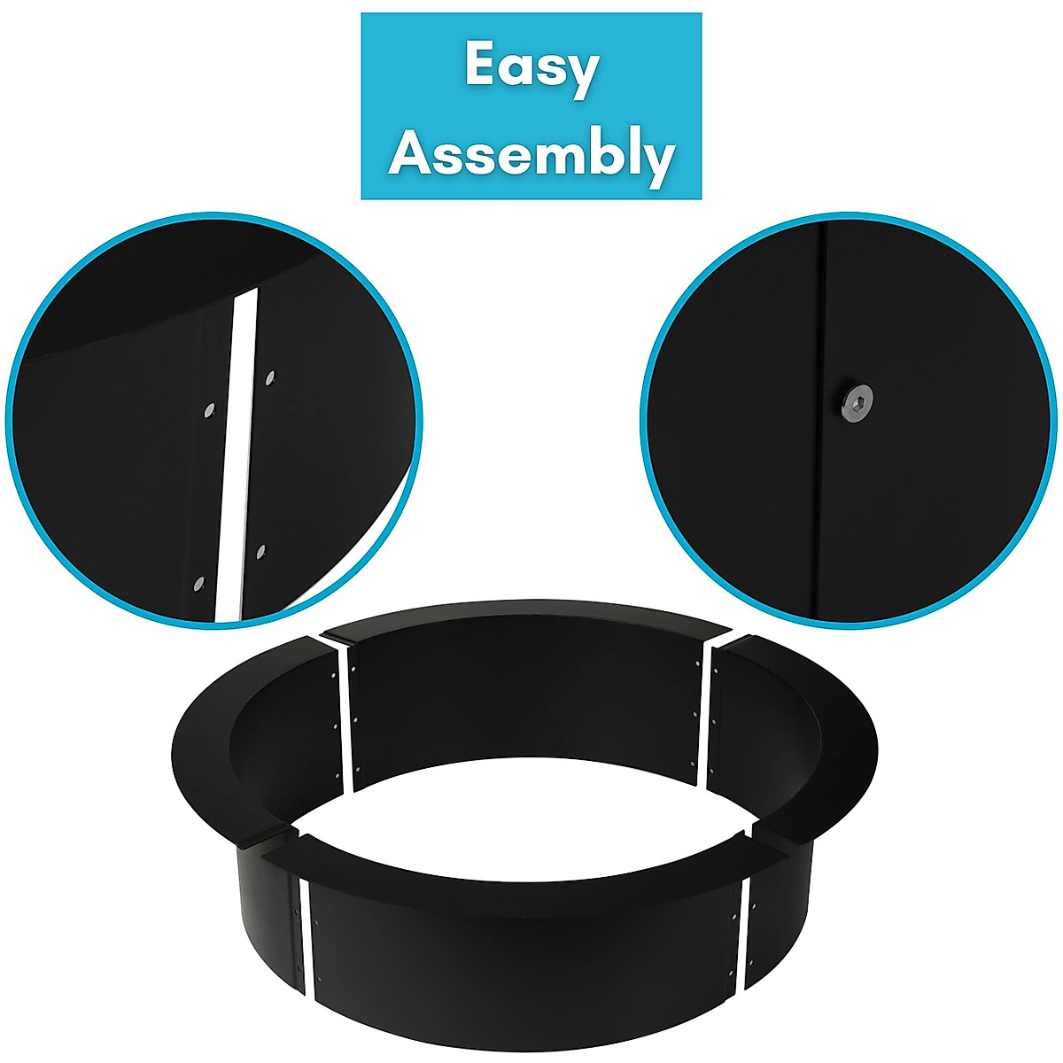 BIRDROCK HOME 30 Inch Inner Fire Pit Ring for The Outdoors - Heavy Duty Metal - 36 Inch Outer - Durable Solid Iron - Home Fire Pits - Lightweight - Above or Below Ground - Round - Black