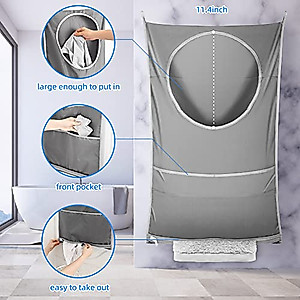 2 PCS Hanging Laundry Hamper Bags Laelr Over Door Laundry Bag with Stainless Steel Hooks and Self-adhesive Hooks Large Laundry Organizer with Zipper for Holding Dirty Clothes and Saving Space 29x18''