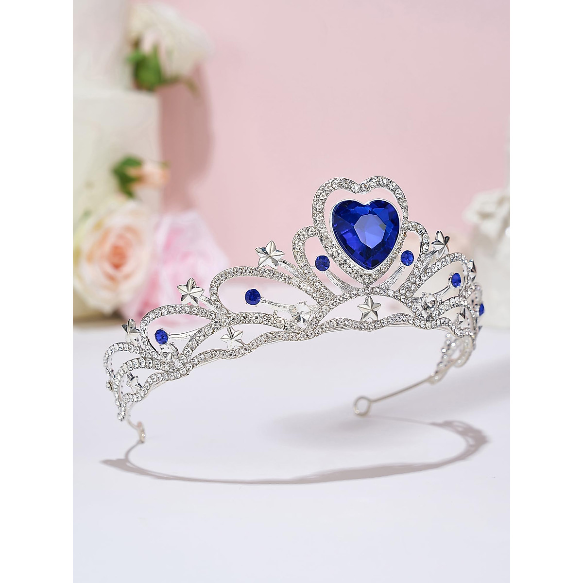 SWEETV Birthday Crowns for Women Birthstone Heart Princess Tiara Silver Wedding Headband for Birth Day Party Photograph, Sep