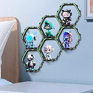 Ninoge 8PCS Riser Display Shelves for Figures, Glow in the Dark shelf for Funko POP Figures, Collectible Figure Display Stands, DIY shape configurations, Black