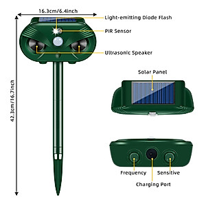 2 Pack Solar Ultrasonic Animal Repellent Outdoor Cat Deterrent Deer Repellent Devices with Motion Sensor for Cat Deer Dog Squirrel Rabbit Raccoon Skunk, Raccoon Repeller Dog Repellent for Yard