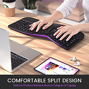 Ergonomic Keyboard, 2 in 1 Wireless Computer Keyboard and Trackball Mouse Combo Design with Wrist Rest, Split Keyboard, USB Keyboard for Windows/Mac/Laptop/Computer/PC-Black