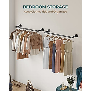 OROPY Industrial Pipe Clothes Rack Wall Mounted Set of 2, 38.4 inches Heavy Duty Iron Pipe Clothing Garment Rail, Multi-Purpose Clothing Hanging Rod for Laundry Room and Closet Storage