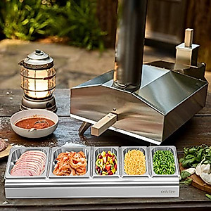 Onlyfire Pizza Topping Station Stainless Steel Seasoning Containers with Lid, 5 Compartment Trays for Prepping Ingredients and Toppings