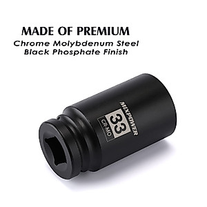 MIXPOWER 6-Point 3/4-Inch Drive Deep Impact Socket- 33mm (Metric), CR-MO, 3/4-inch Drive 6 Point Axle Nut Socket for Easy Removal of Axle Shaft Nuts (33mm)