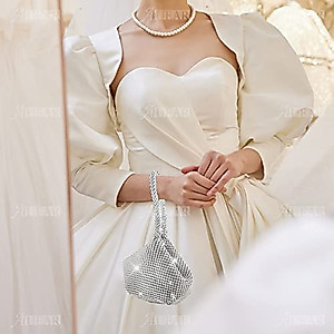 AUEAR, Triangle Bling Sequins Zipper Pouch Mini Size Women's Evening Clutch Bag Luxury Full Purse Sparkly Handbag for Prom Cocktail Party Wedding Engagement Silver